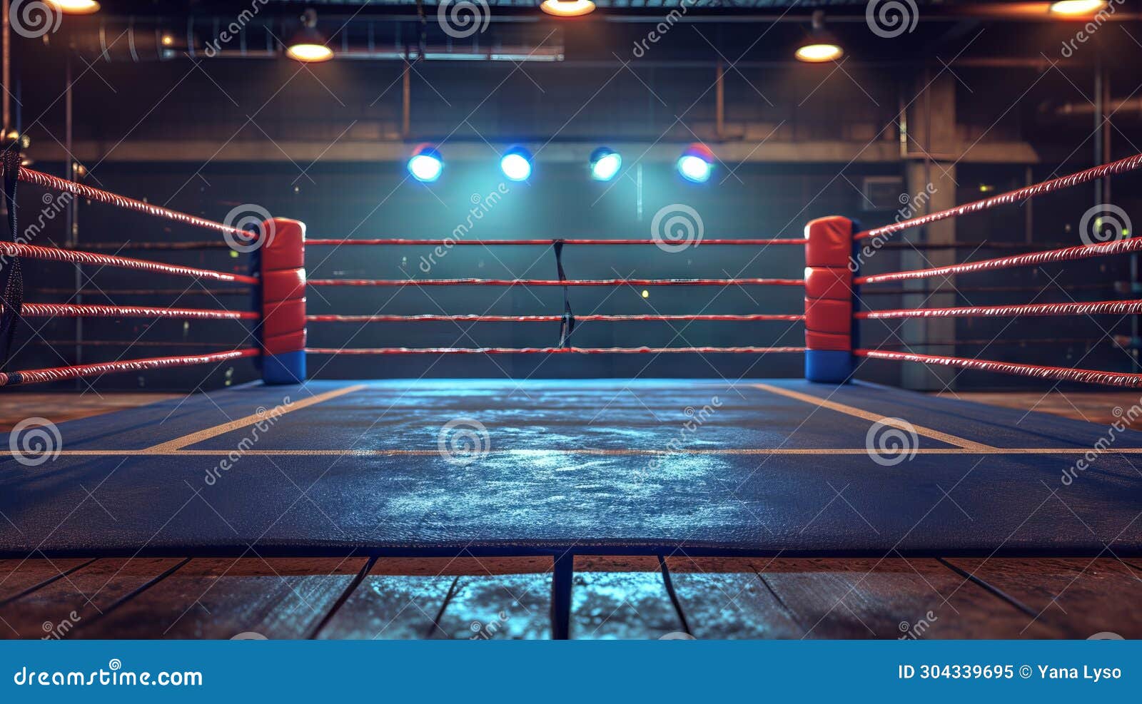 Illuminated Empty Boxing Ring Under Spotlights. Concept of Sports ...