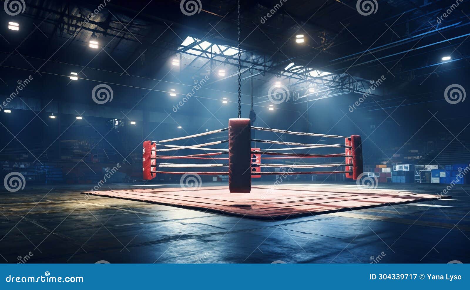 Illuminated Empty Boxing Ring Under Spotlights. Concept of Sports ...