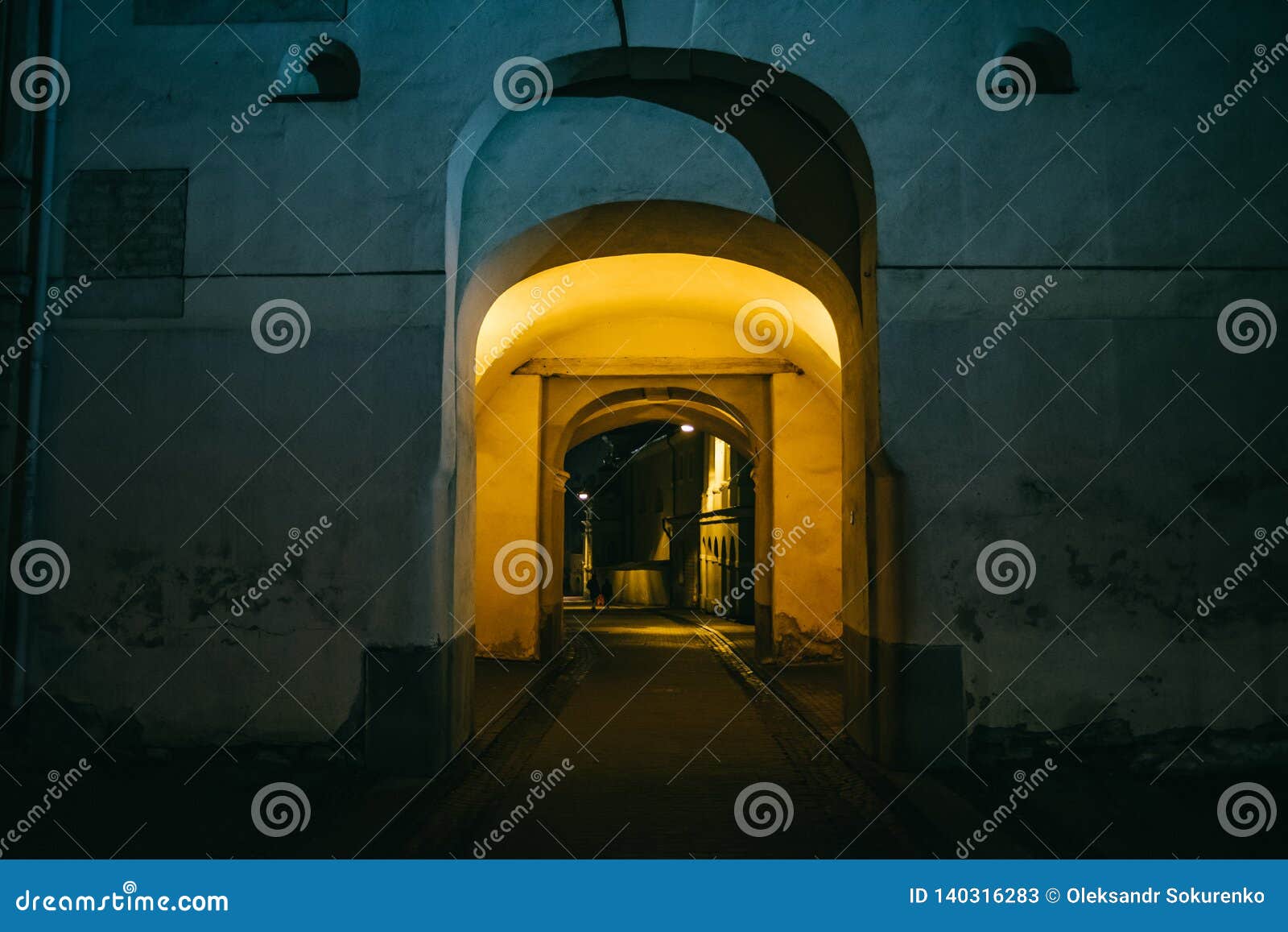 Illuminated Entry Arch with Warm Stock Image - Image of baltic, church ...