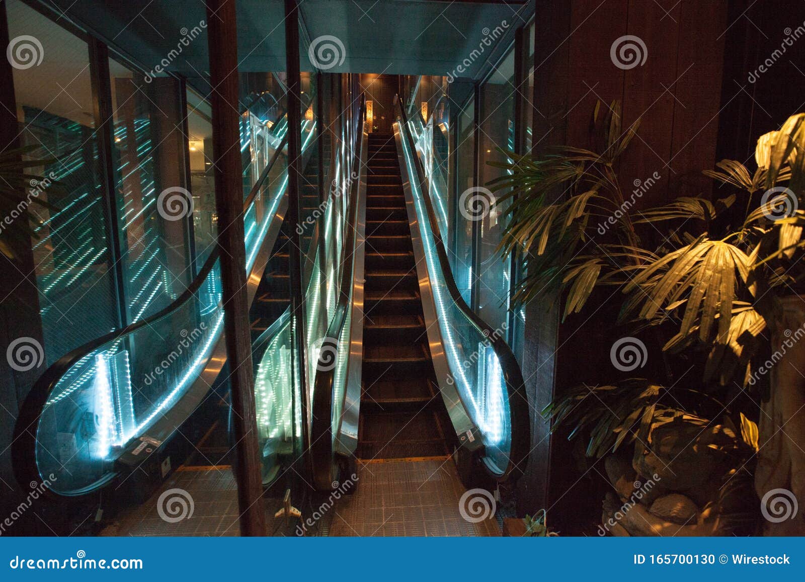 Illuminated Escalator Inside a Modern Building Stock Photo - Image of ...