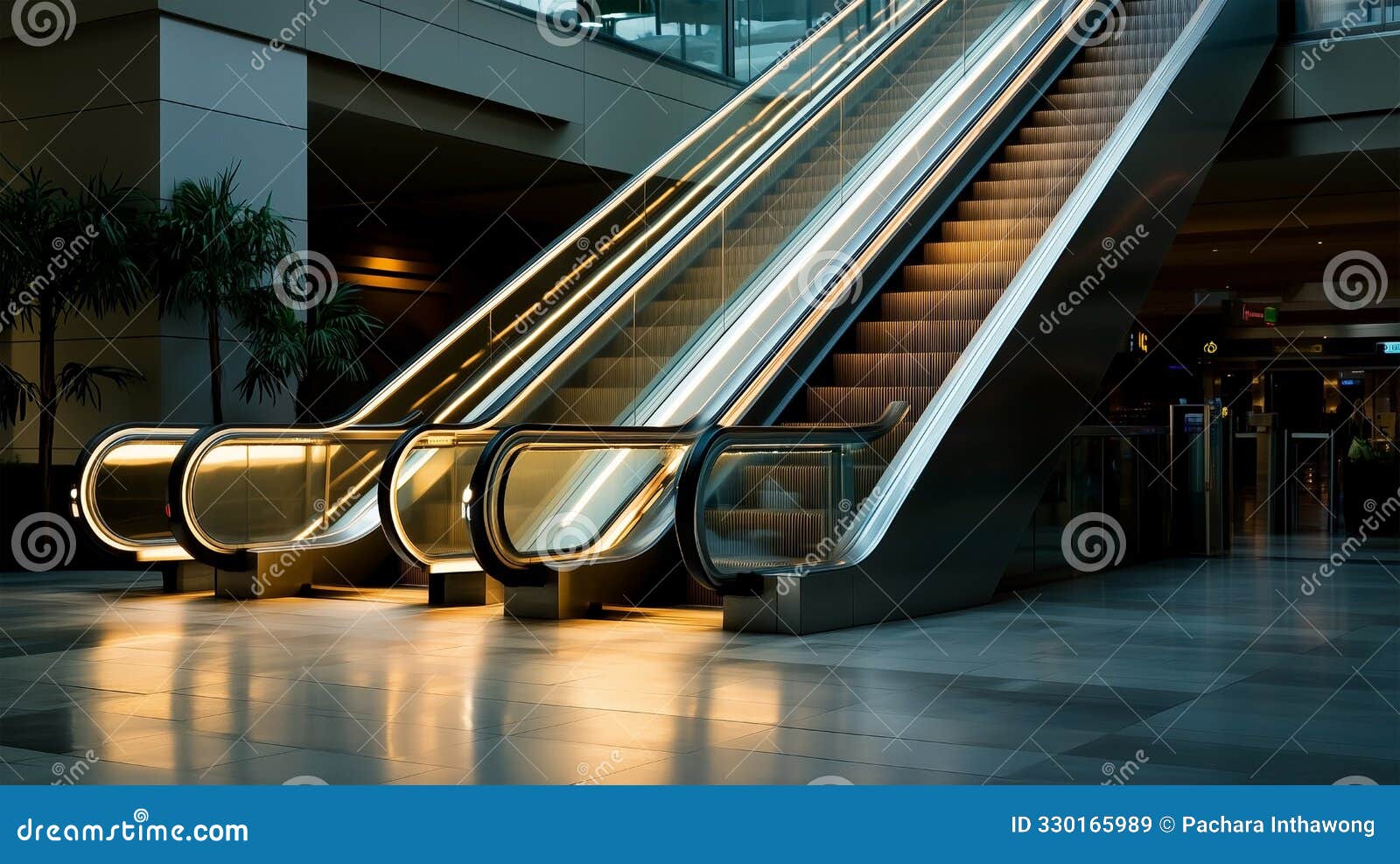 Illuminated Escalators in Modern Interior Stock Illustration ...