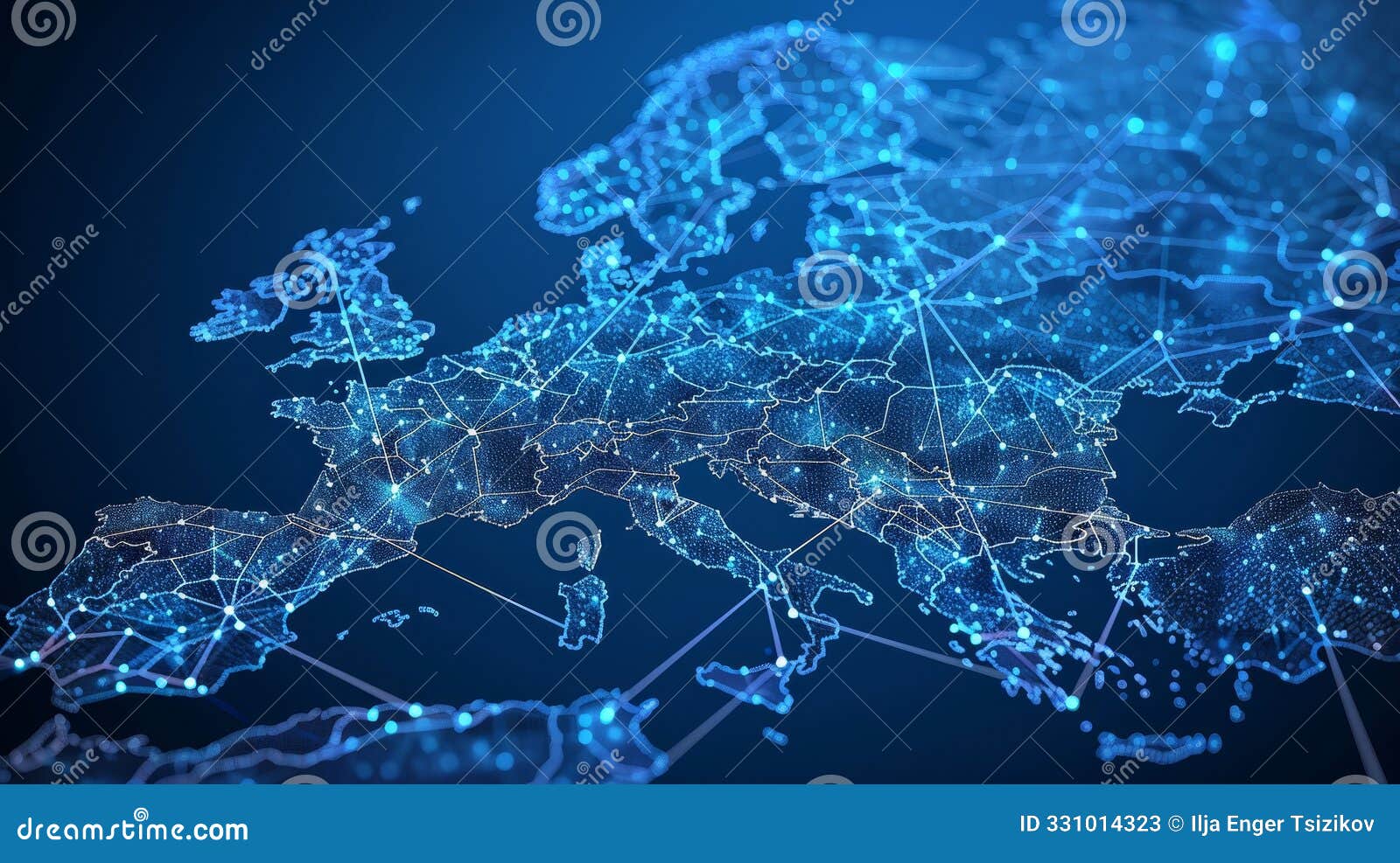Illuminated Europe Map Highlighting Network Connections, Data Flow and ...