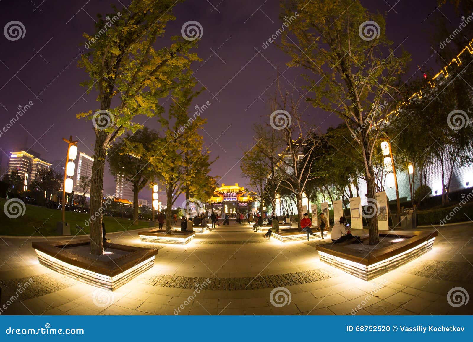 Illuminated Famous Ancient Bell Tower at Night. China, Xian Editorial ...