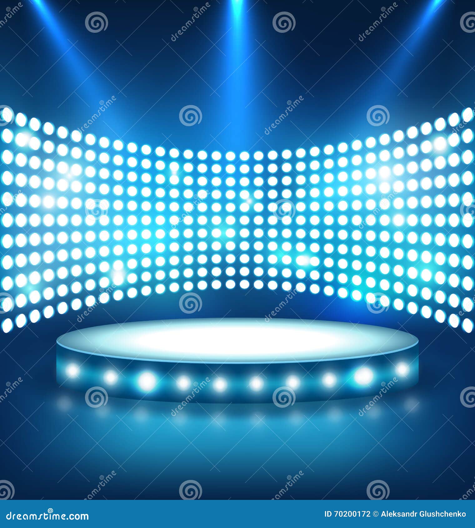 Illuminated Festive Shiny Blue Stage Podium with Spot Lights on Stock ...