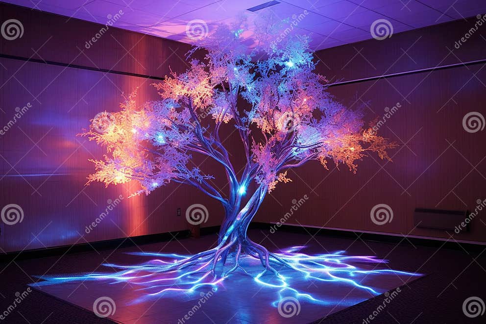 Illuminated Fiber Optic Tree Installation Stock Image - Image of bright ...