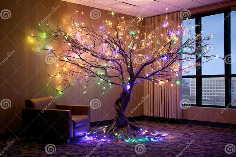 Illuminated Fiber Optic Tree Installation Stock Illustration ...