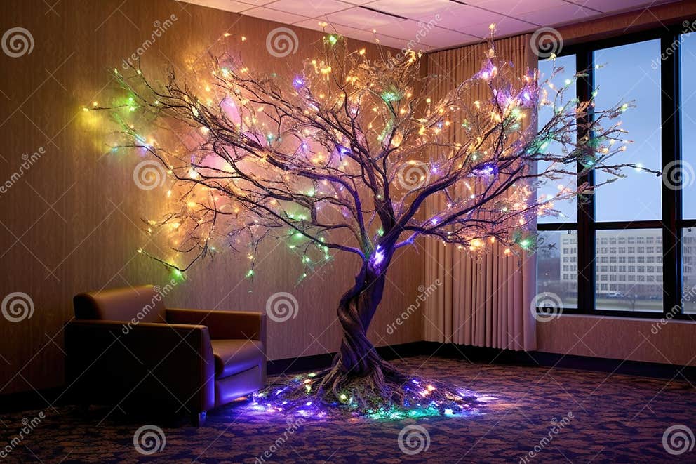 Illuminated Fiber Optic Tree Installation Stock Illustration ...
