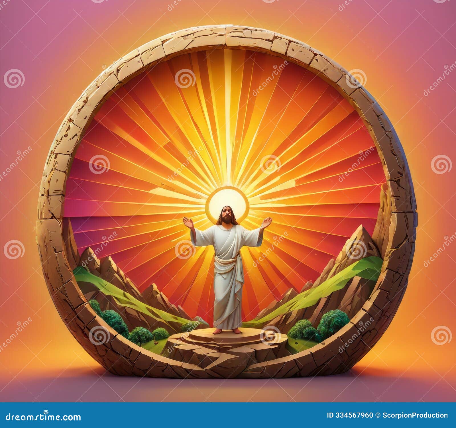 Illuminated Figure of Jesus in Circular Frame Stock Illustration ...