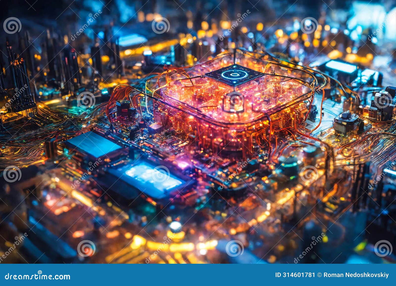 Illuminated Futuristic Computer Chip on the Motherboard Stock ...