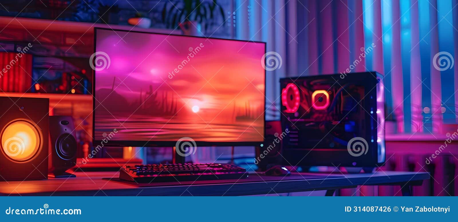 Illuminated Gaming Setup: Neon Glow & Overclocked Power. Concept Tech ...