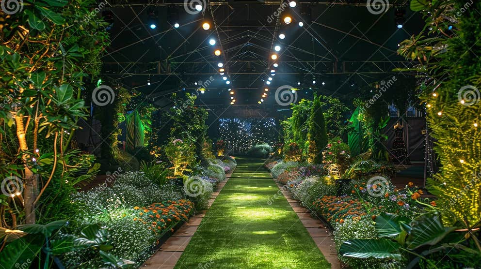 Illuminated Garden Path at Night Stock Image - Image of walkway ...