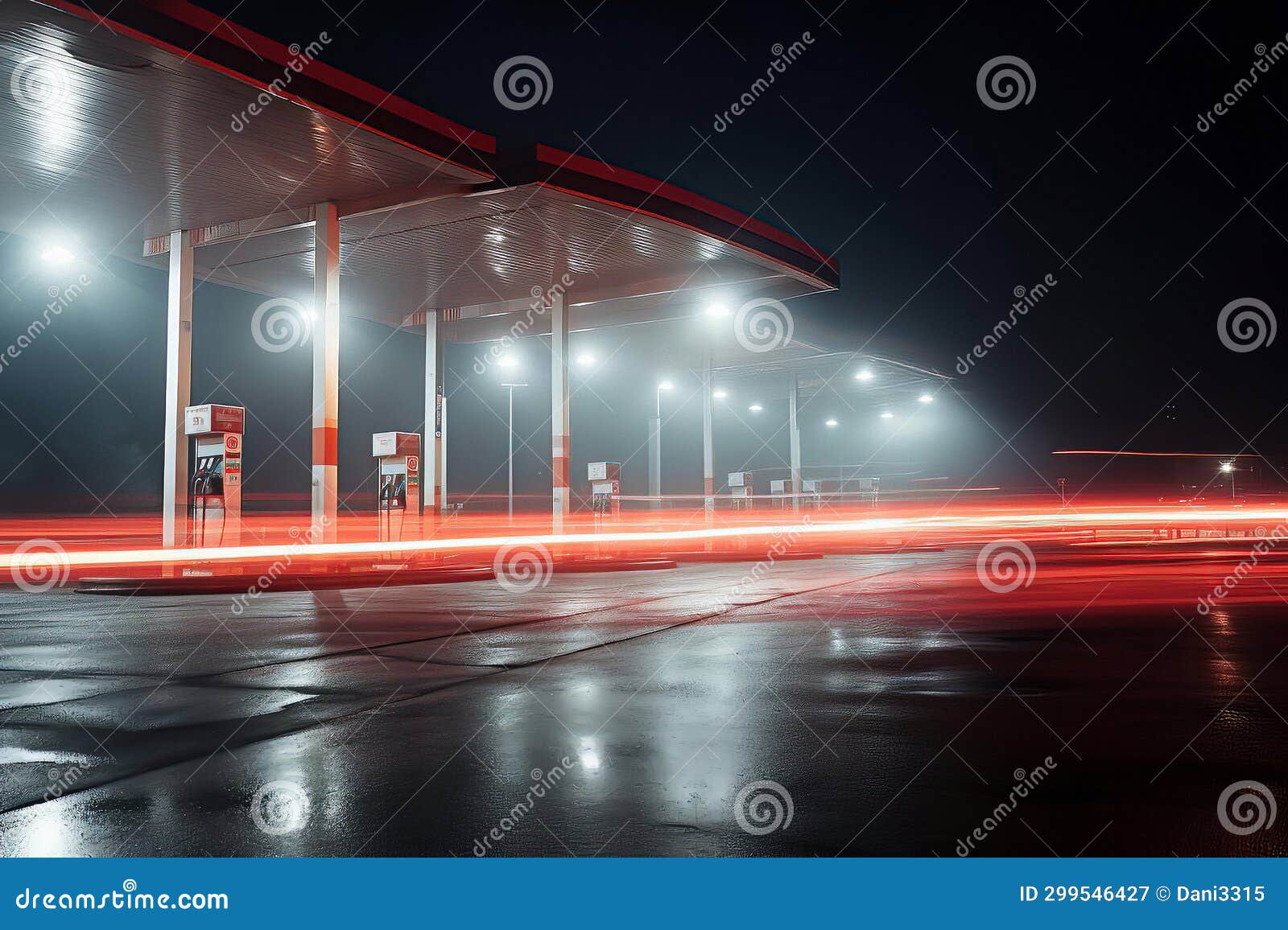 Illuminated Gas Station in the Still of the Night Stock Image - Image ...