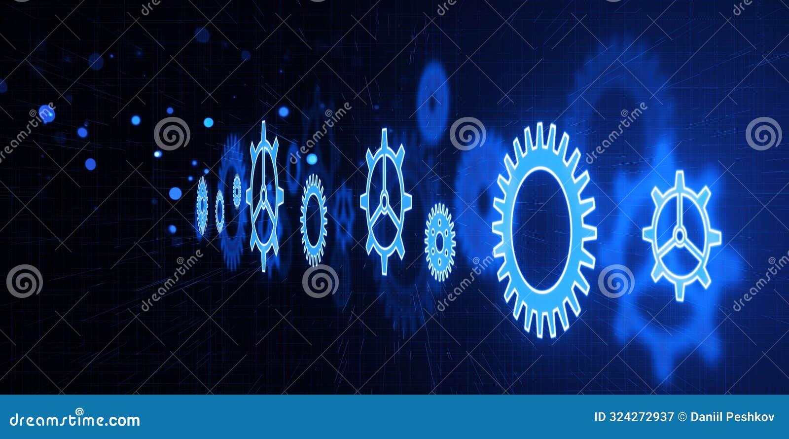 Illuminated Gears and Cogs on a Digital Blue Background Symbolizing ...