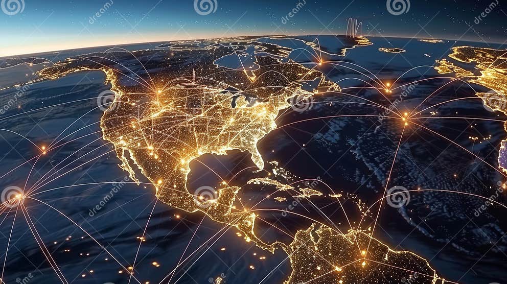 Illuminated Global Network Map Showcasing Worldwide Digital Connections ...