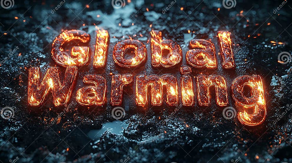 Illuminated Global Warming Text Highlighting Environmental Urgency ...