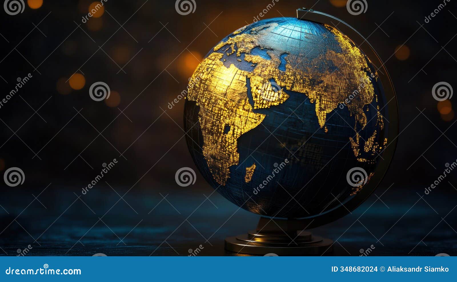 Illuminated Globe with Architectural Features on Dark Backdrop Stock ...
