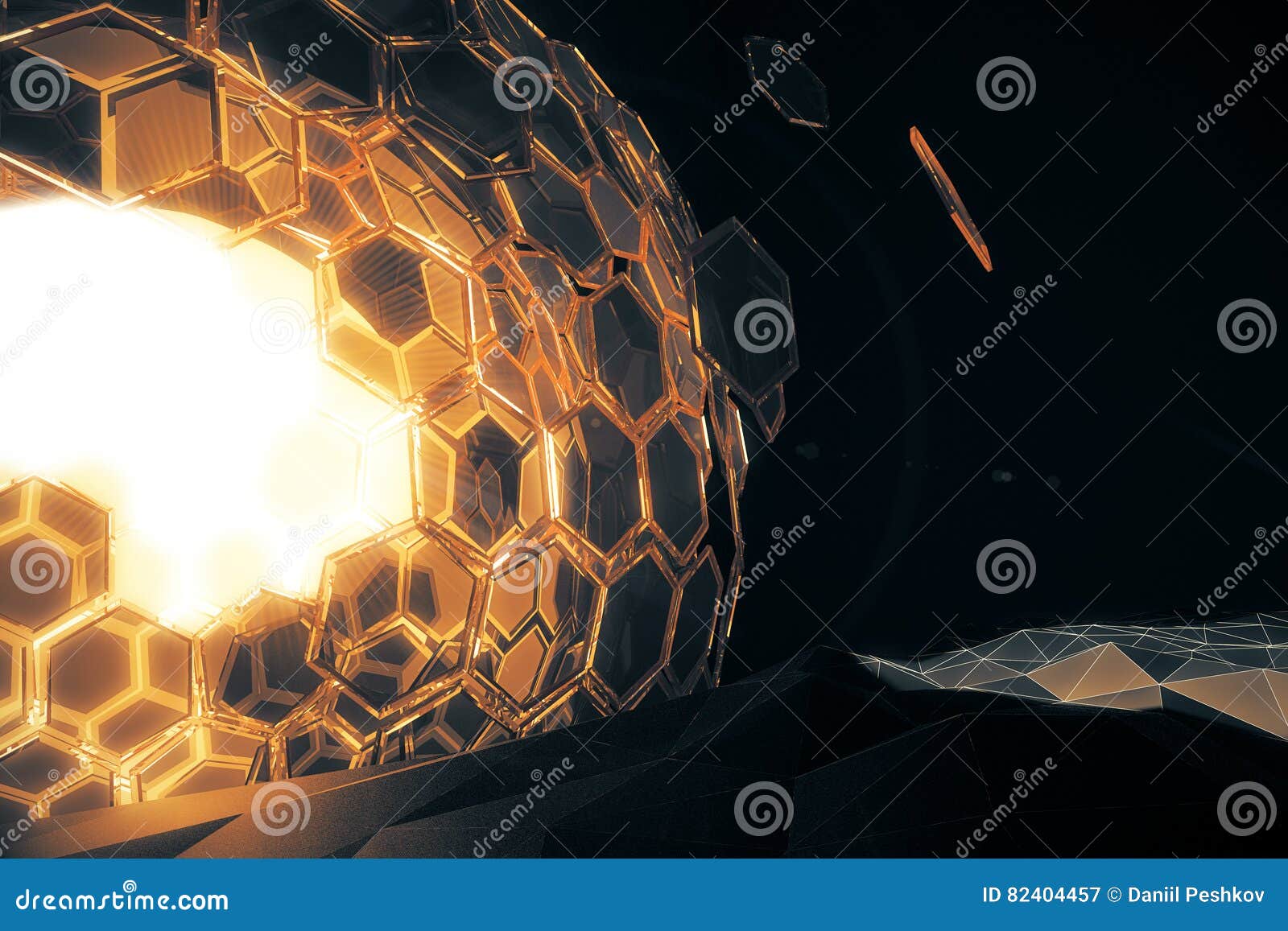 Illuminated Golden Sphere Sphere Stock Illustration - Illustration of ...