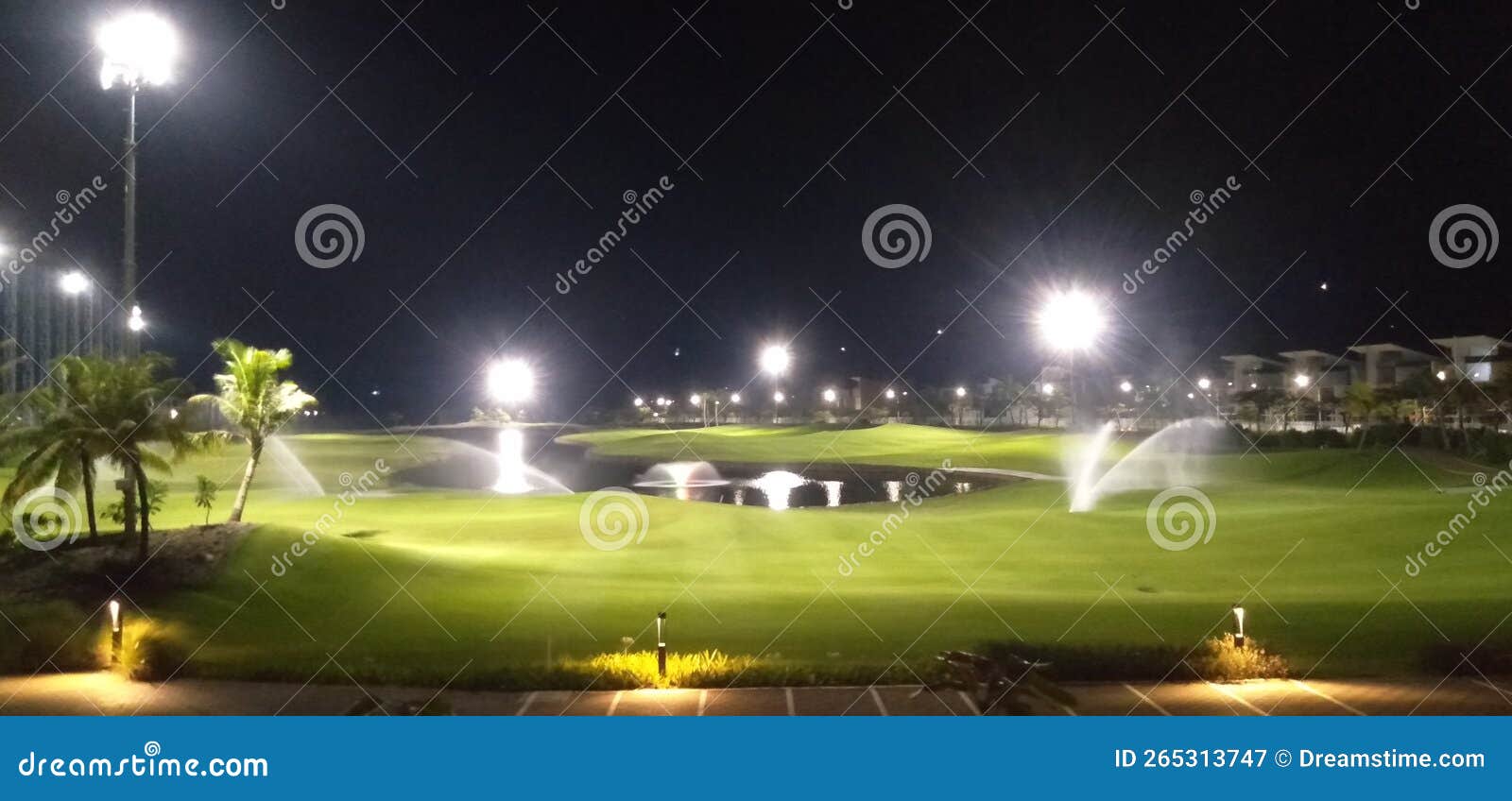 Illuminated Golf Course at Night Stock Image - Image of golf, night ...
