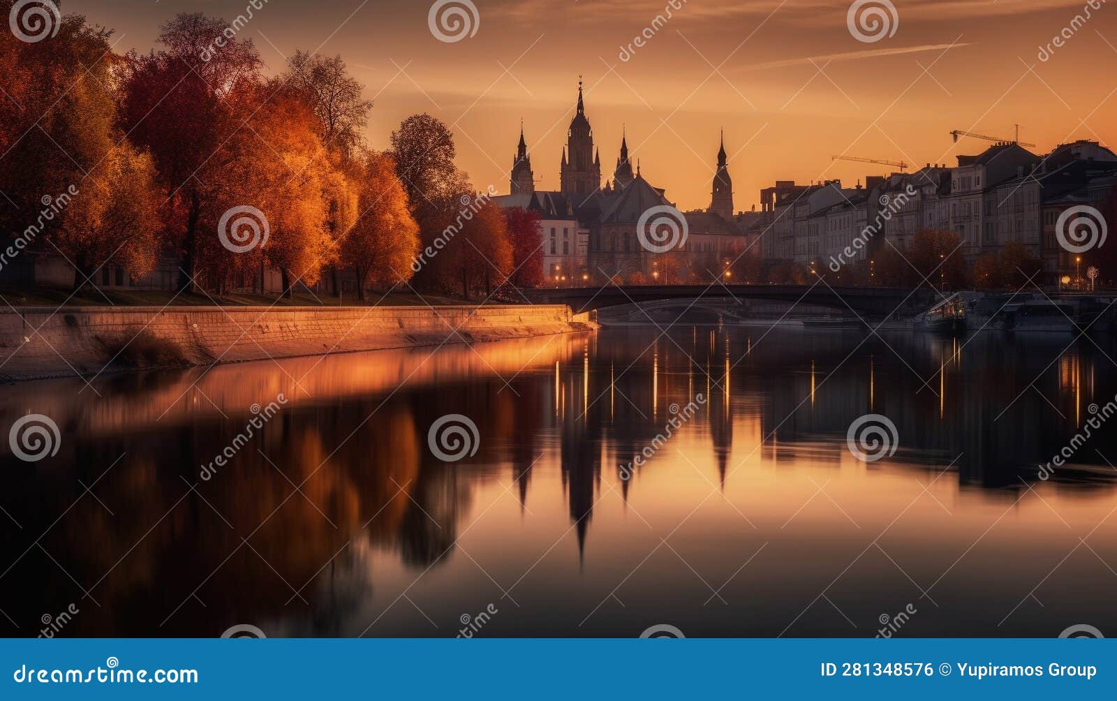 The Illuminated Gothic Architecture Reflects on the Dark Waterfront ...