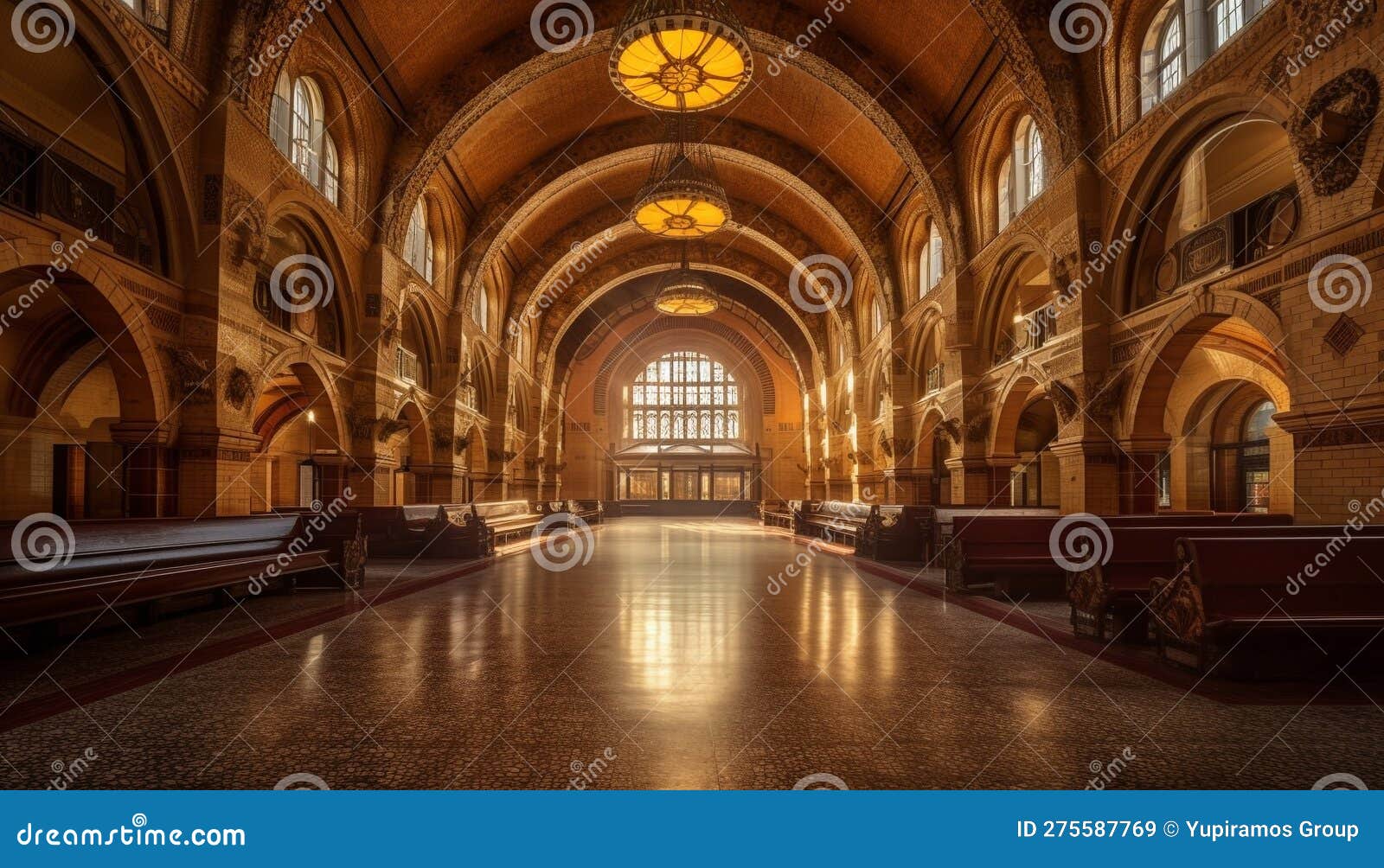 Illuminated Gothic Chapel with Ancient Architectural Columns Generated ...