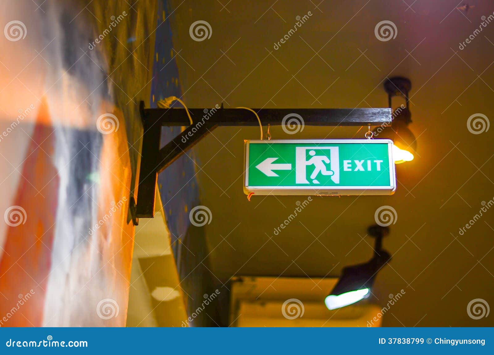 Illuminated Green Exit Sign Stock Image - Image of airport, indoors ...