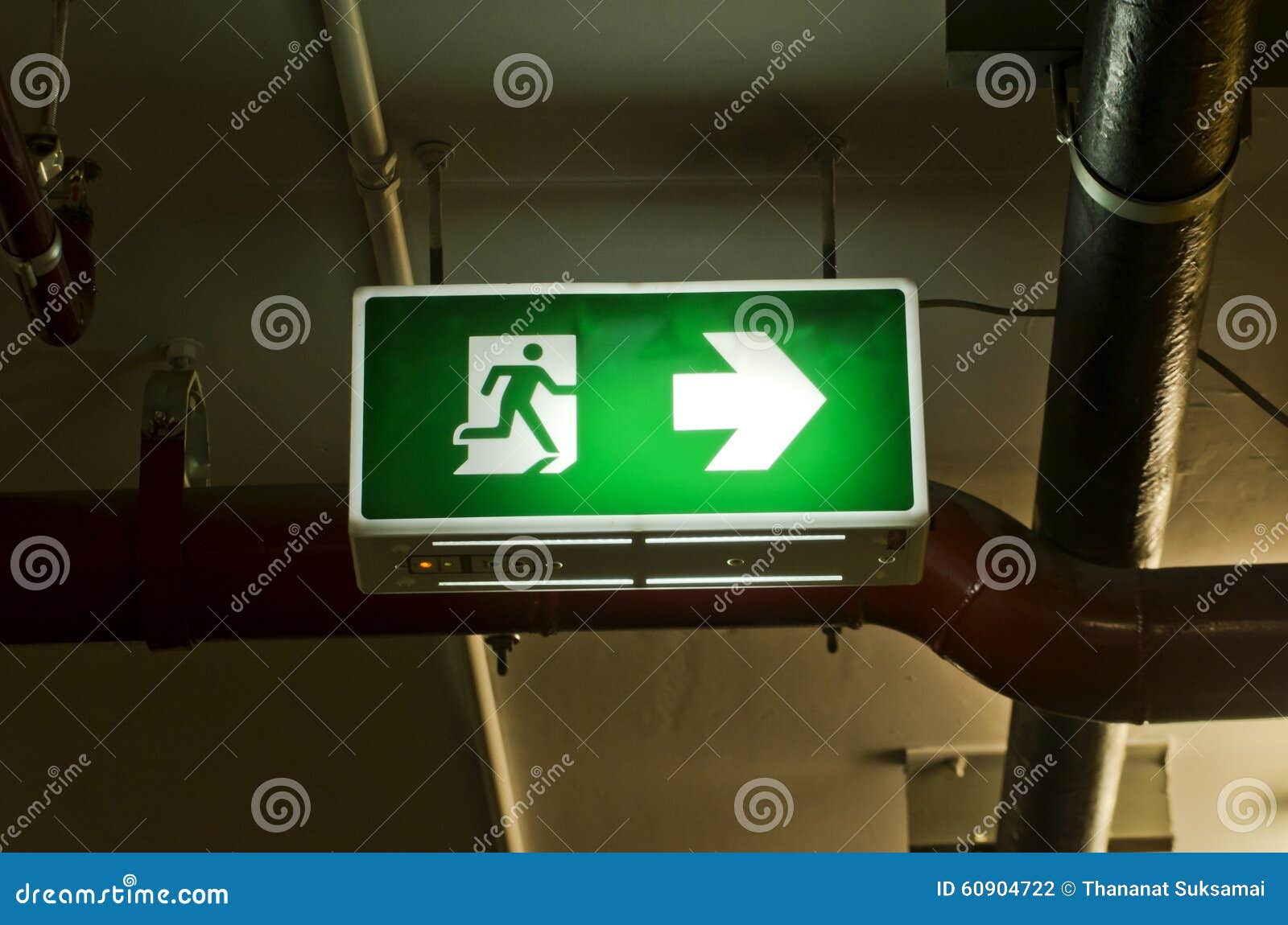 Illuminated Green Exit Sign. Stock Photo - Image of depart, bipedal ...