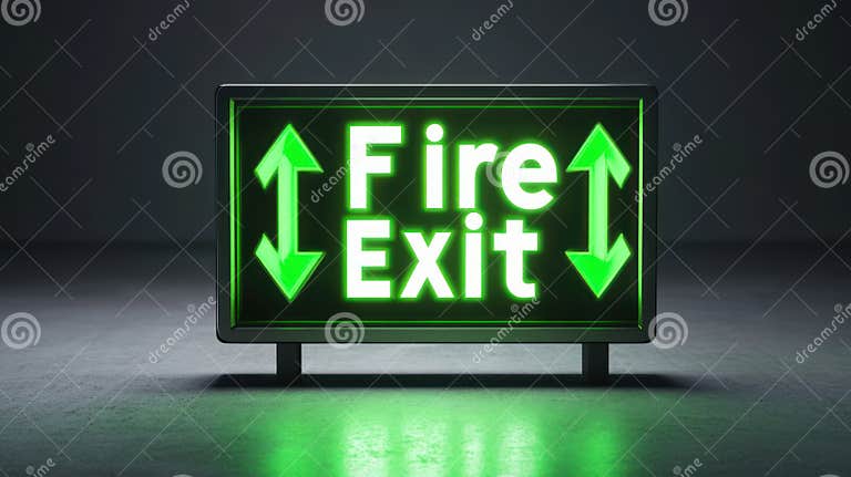 Illuminated Green Fire Exit Sign with Up Arrows Stock Illustration ...
