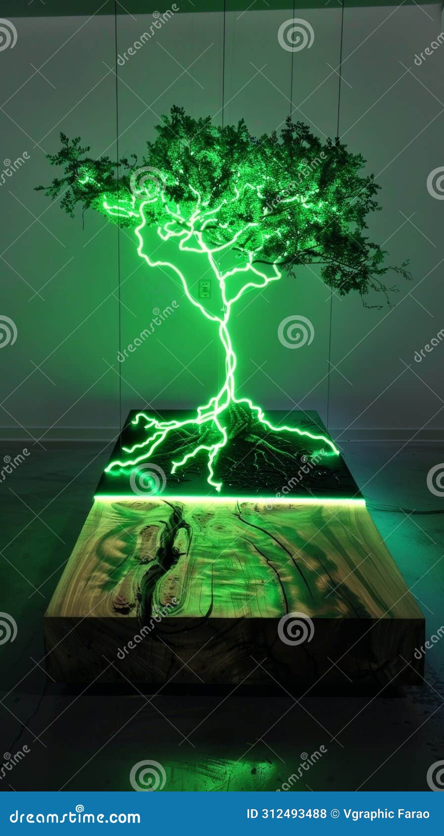 Illuminated Green Tree Sculpture with Neon Light Effects Stock Photo ...