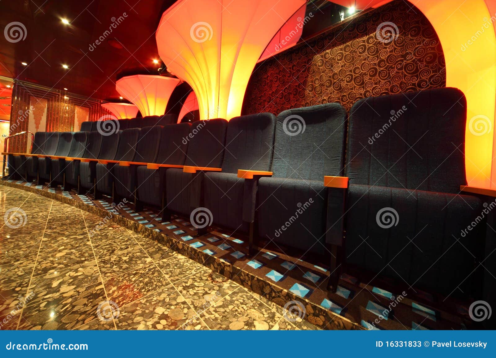 Illuminated Hall Inside of Ship. Stock Image - Image of seat, showtime ...