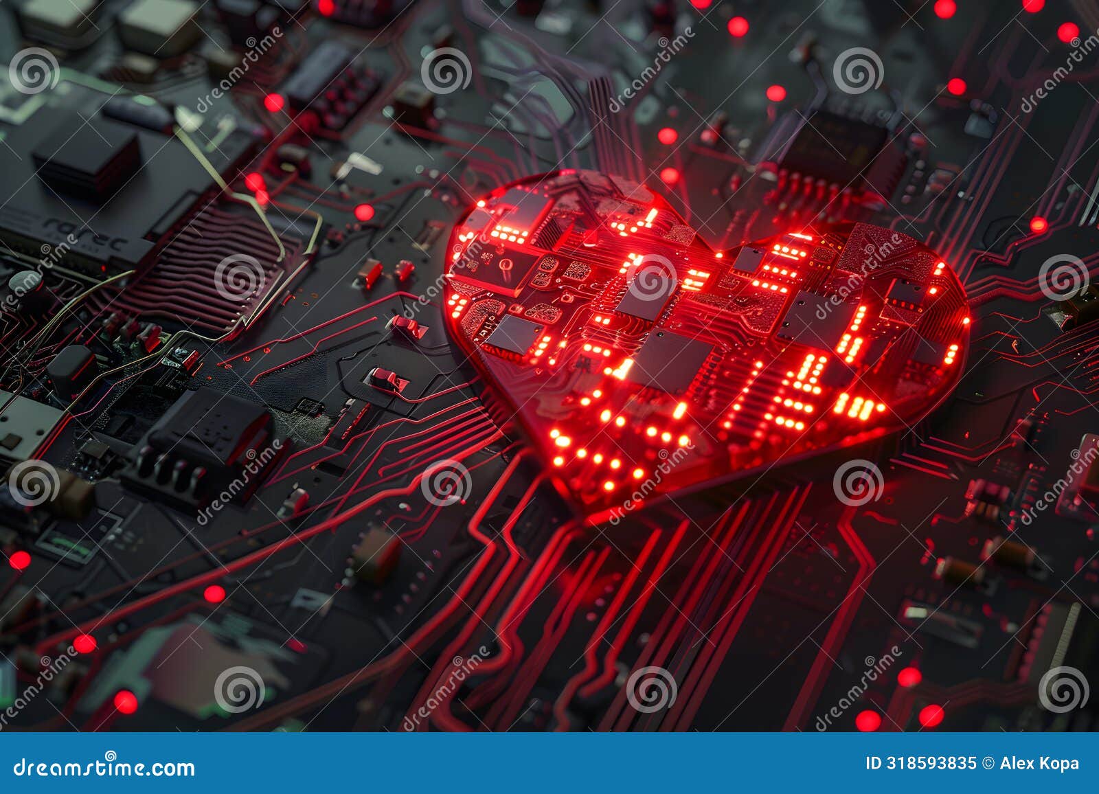 Illuminated Heart on Circuit Board - Technology and Love Concept Stock ...