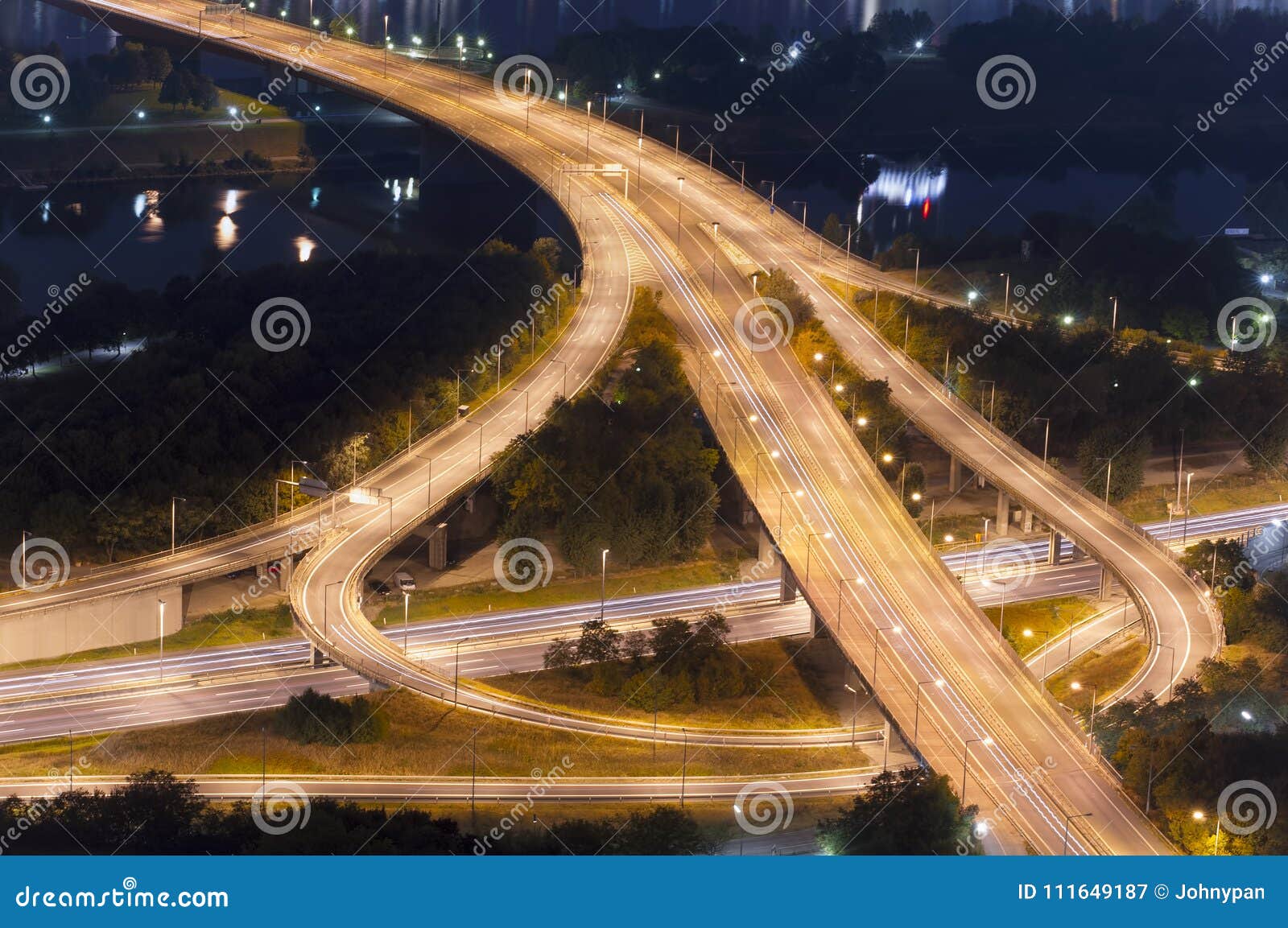 Illuminated Highway Intersection at Night. Stock Image - Image of ...