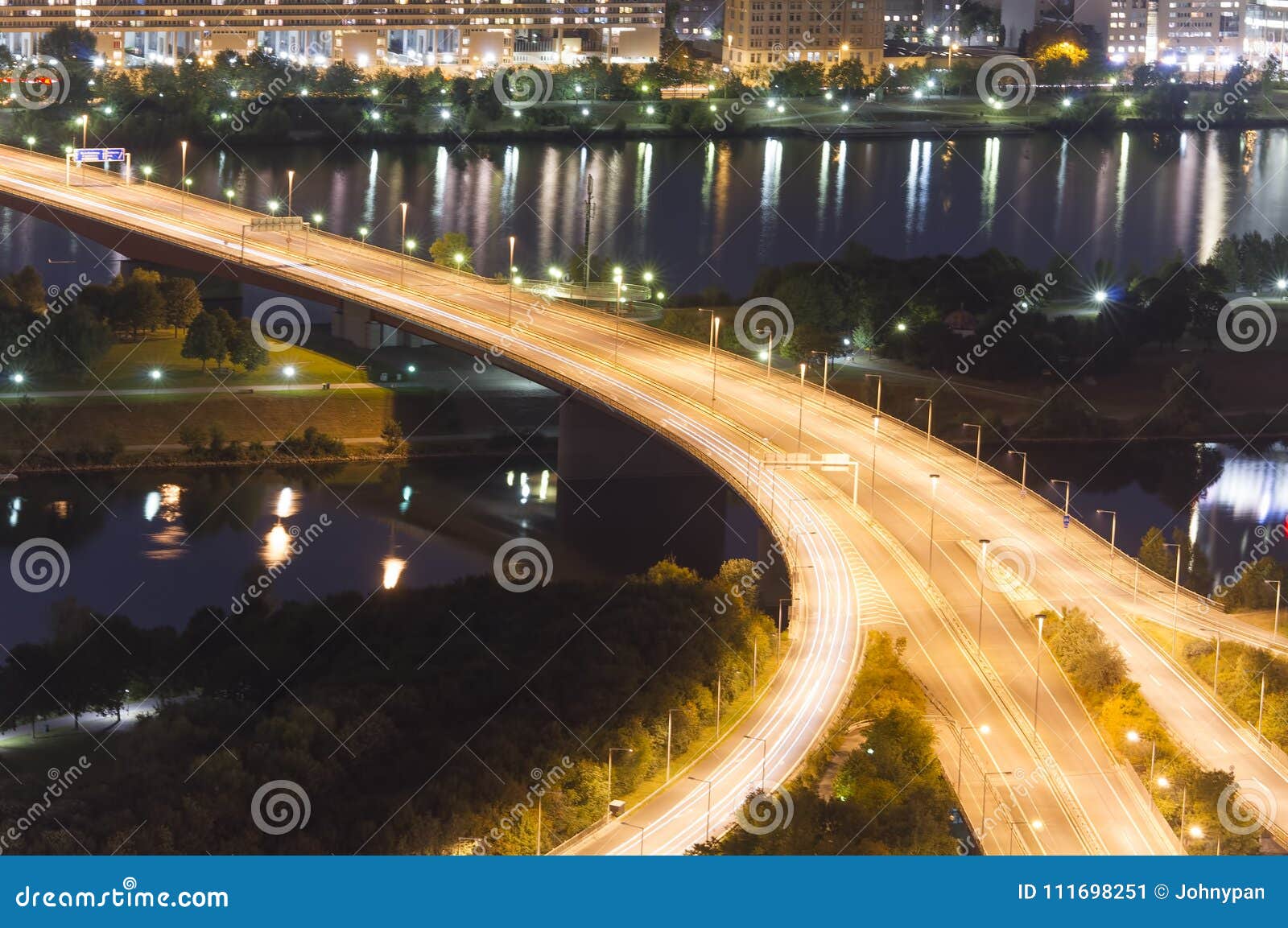 Illuminated Highway Intersection at Night. Stock Image - Image of ...
