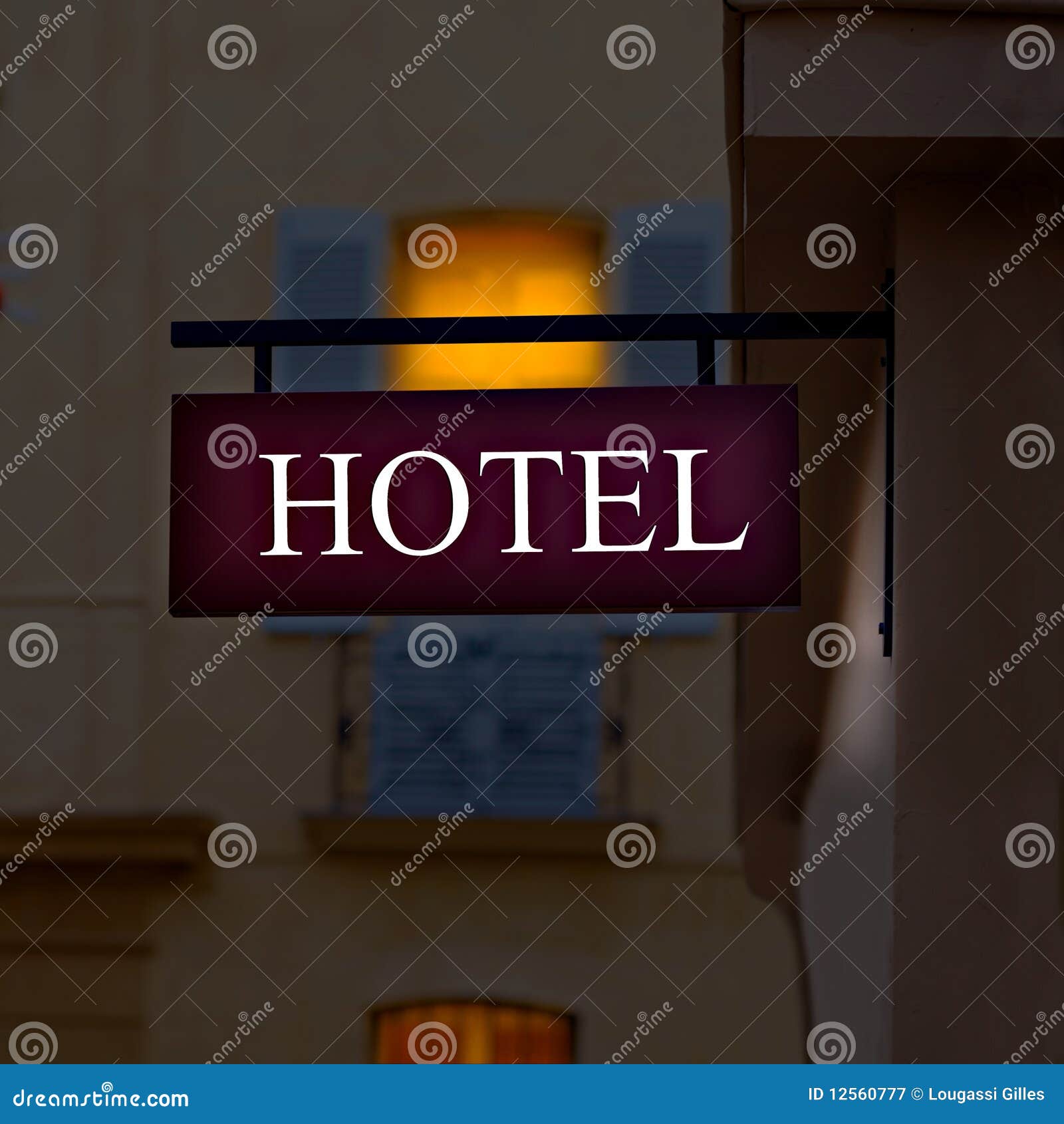 Illuminated Hotel Purple Sign Stock Image - Image of travel, luxury ...