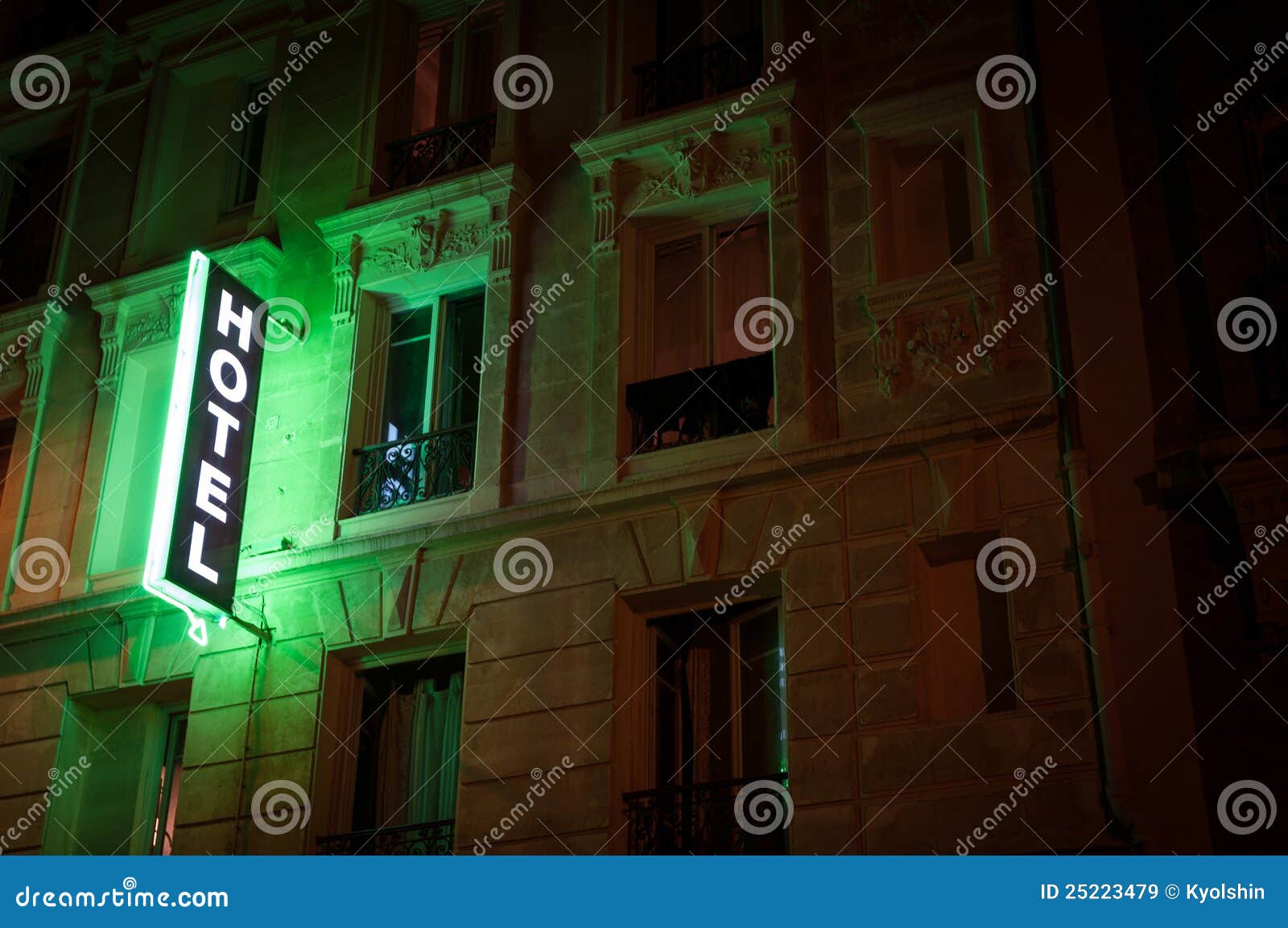 Illuminated hotel sign. stock image. Image of night, light - 25223479