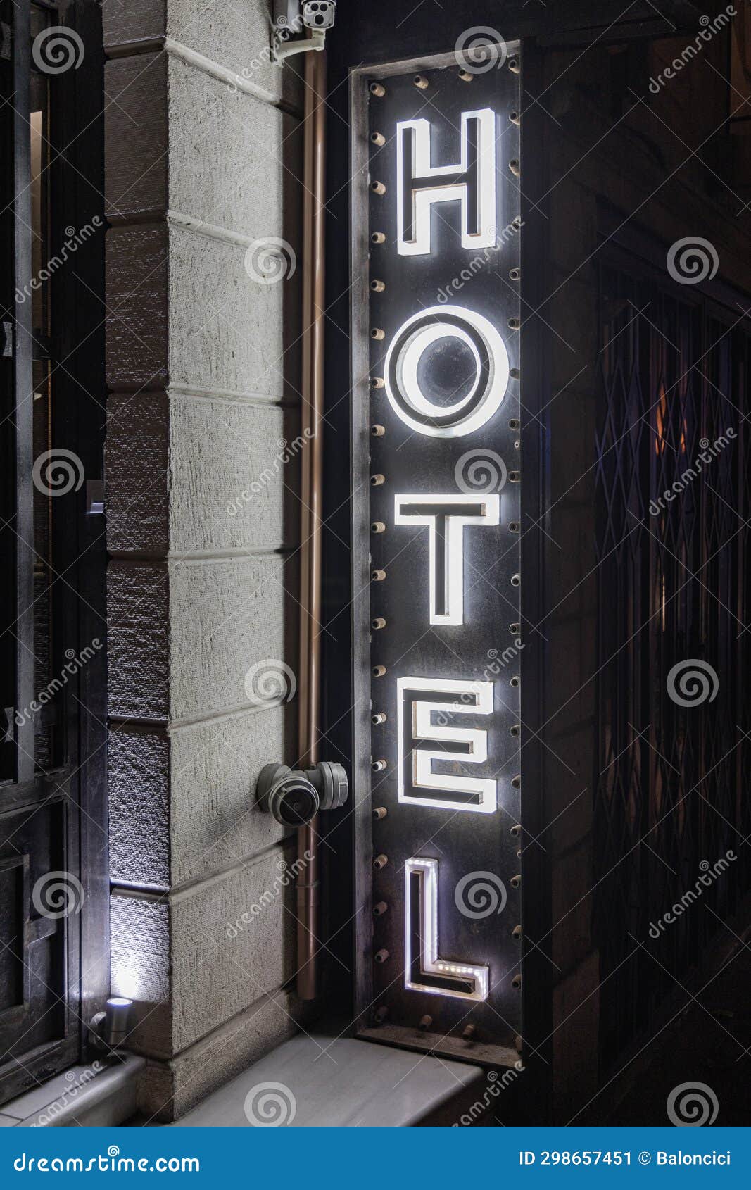 Illuminated Hotel Sign stock image. Image of city, istanbul - 298657451