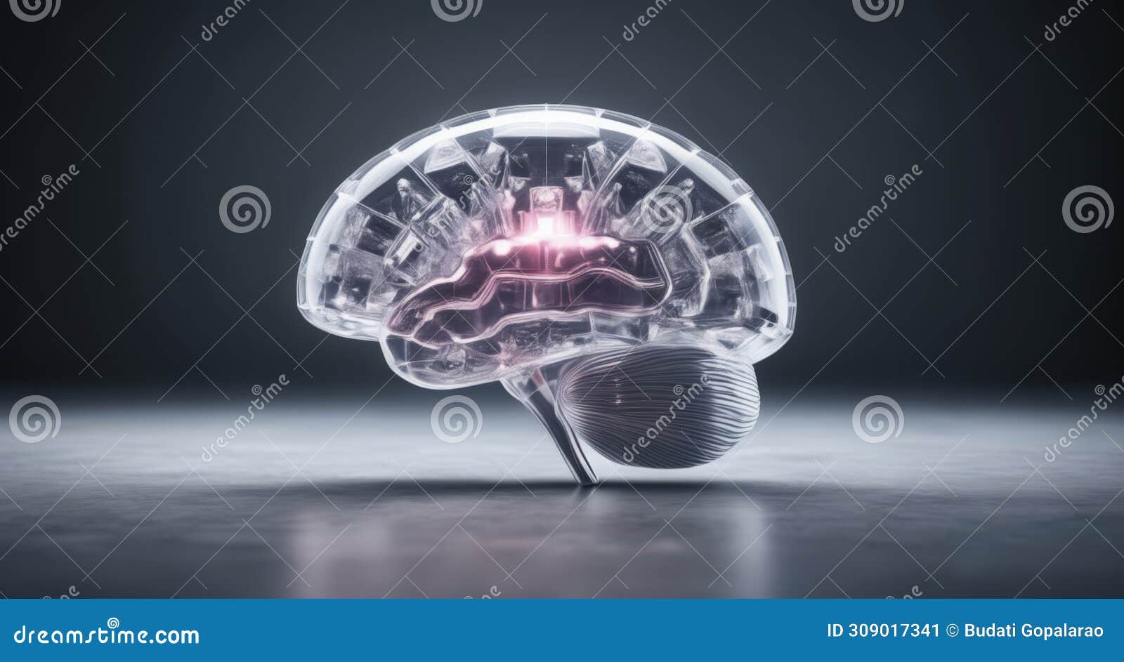 Illuminated Human Brain Model, 3D Rendering Stock Illustration ...