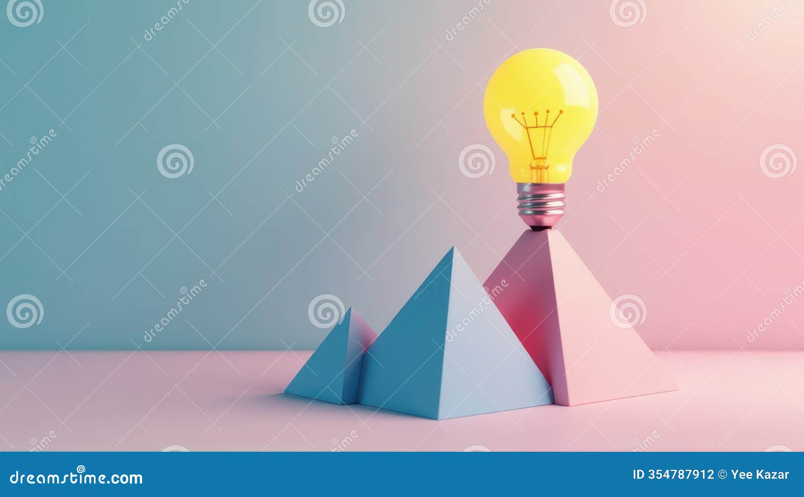 Illuminated Idea Lightbulb on Pastel Pyramids Stock Illustration ...