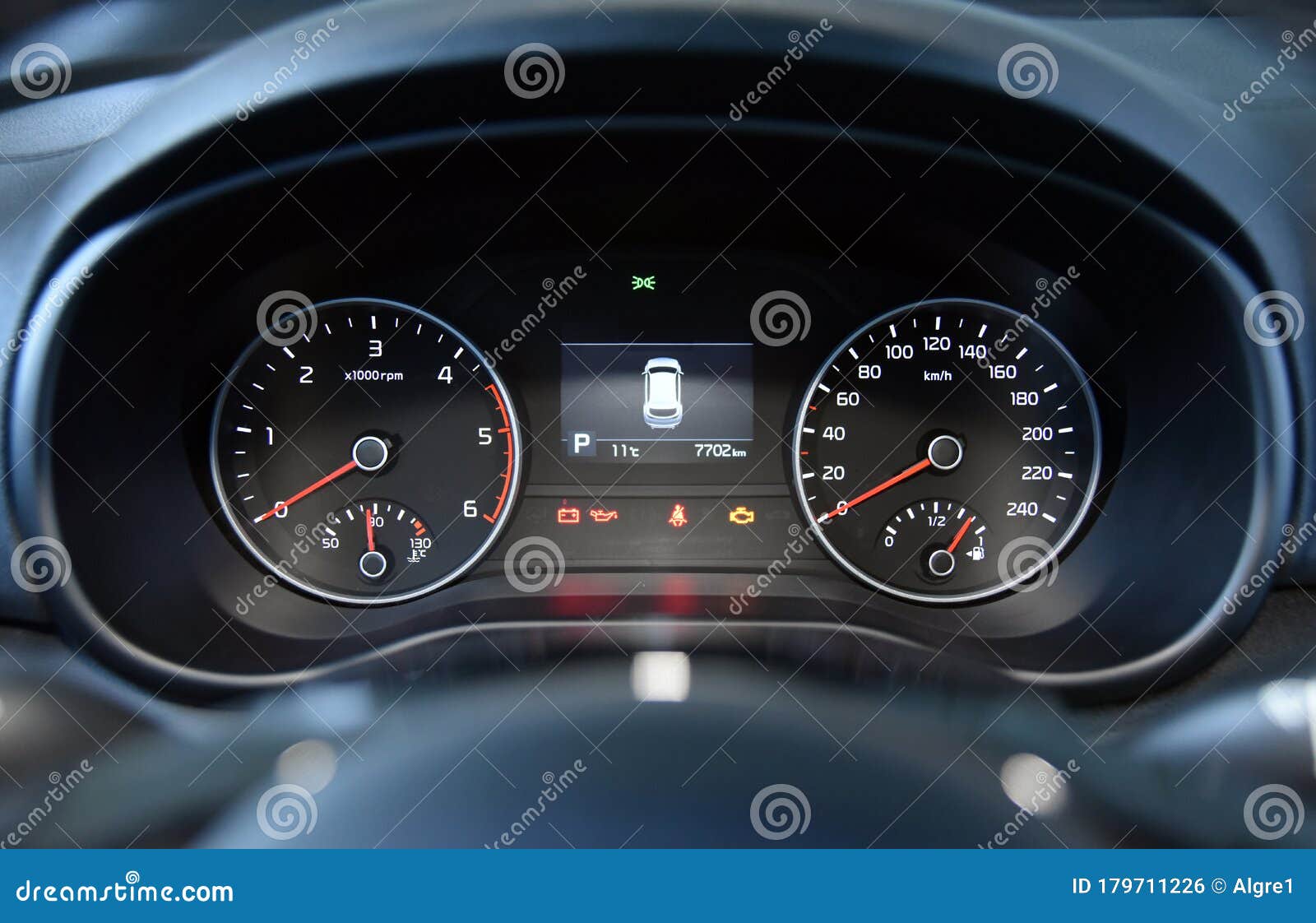 Illuminated Instrument Panel with the Passenger Car Stock Photo - Image ...