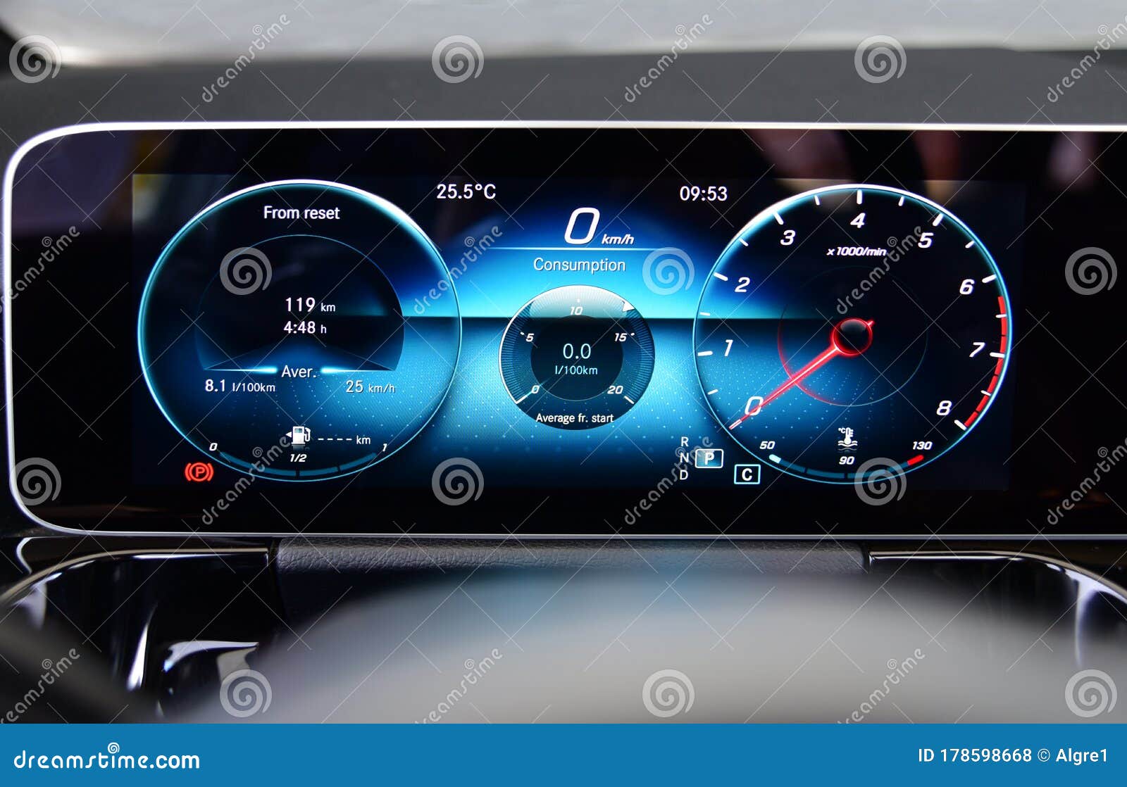Digital Instrument Display in Passenger Car Stock Photo - Image of race ...