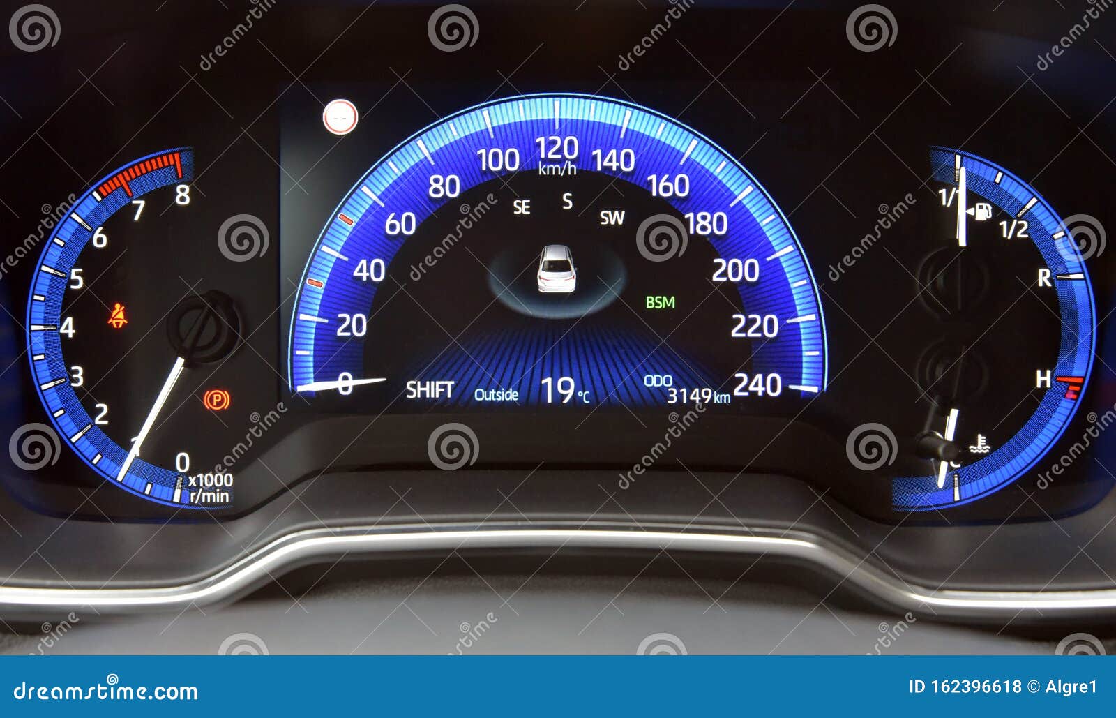 Illuminated Instrument Panel with the Passenger Car Stock Photo - Image ...