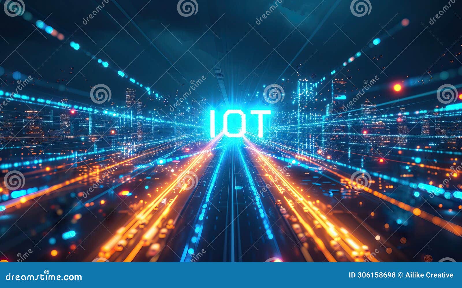 Illuminated IoT Text in Futuristic Corridor with Glowing Lights Stock ...