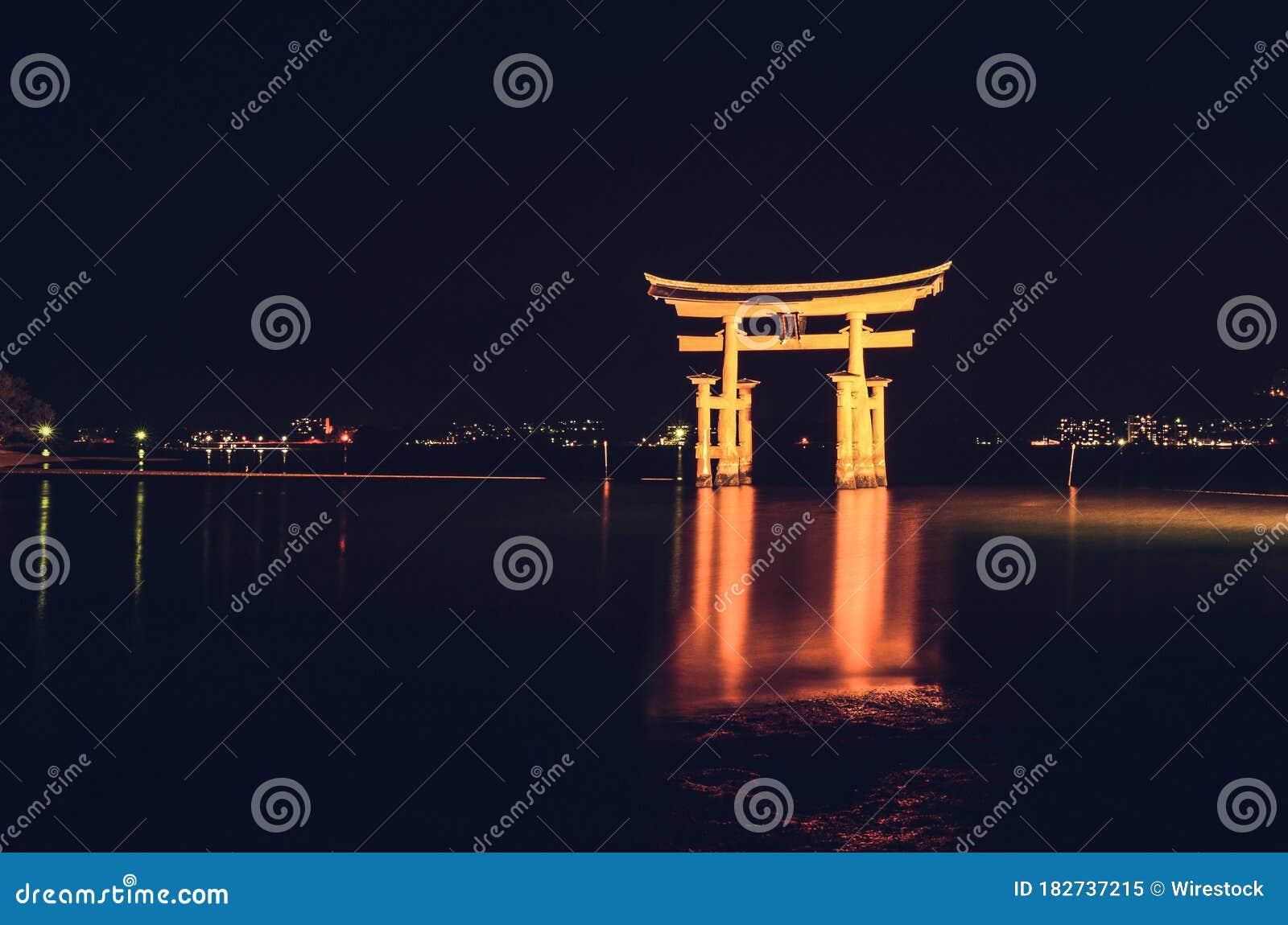Illuminated Itsukushima Floating Torii Gate at Night, Miyajimacho ...