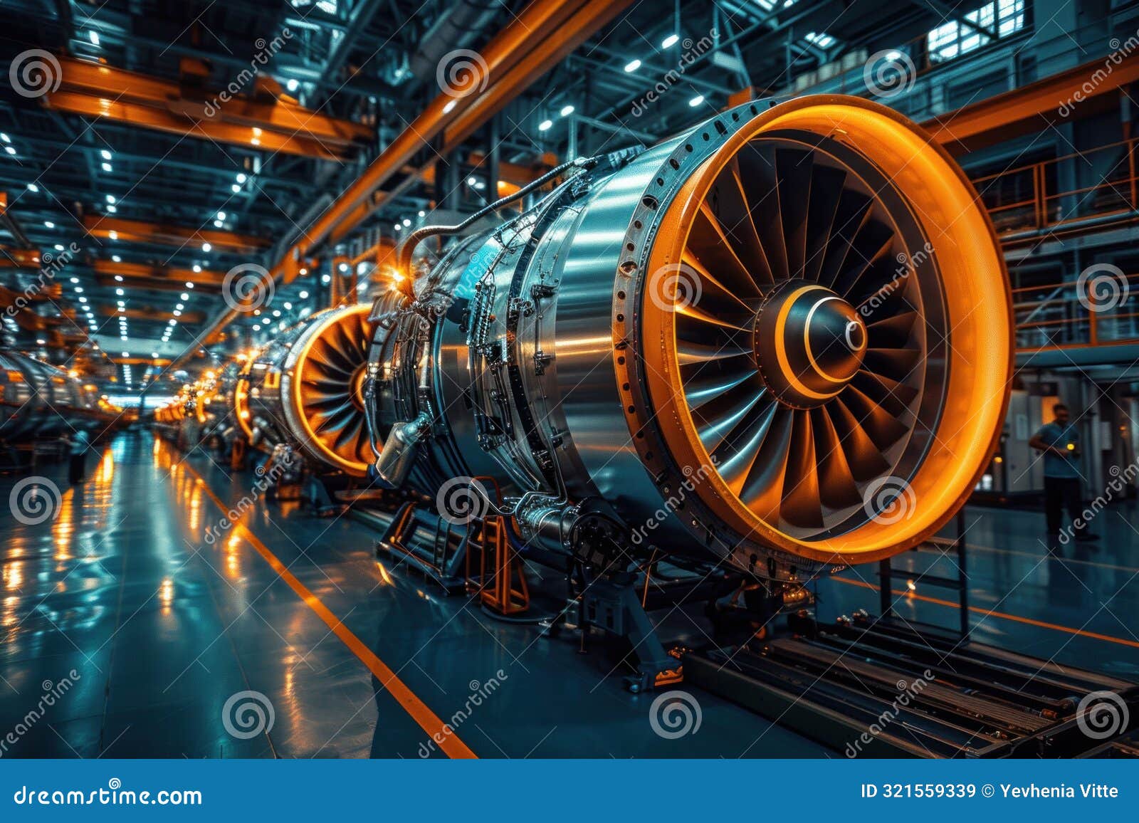 Illuminated Jet Engine Assembly Line. Generative Ai Stock Illustration ...
