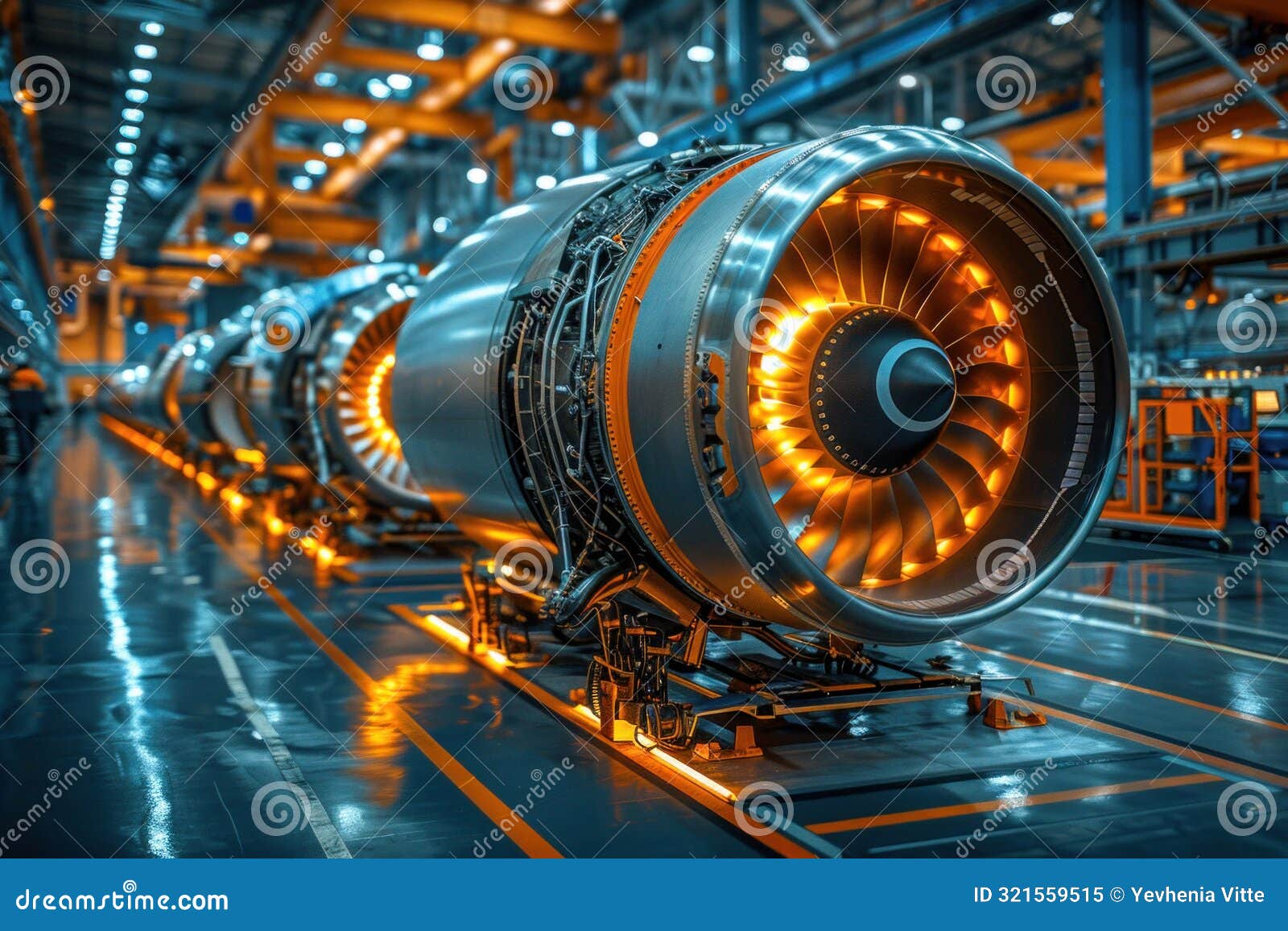 Illuminated Jet Engine Assembly Line. Generative Ai Stock Illustration ...