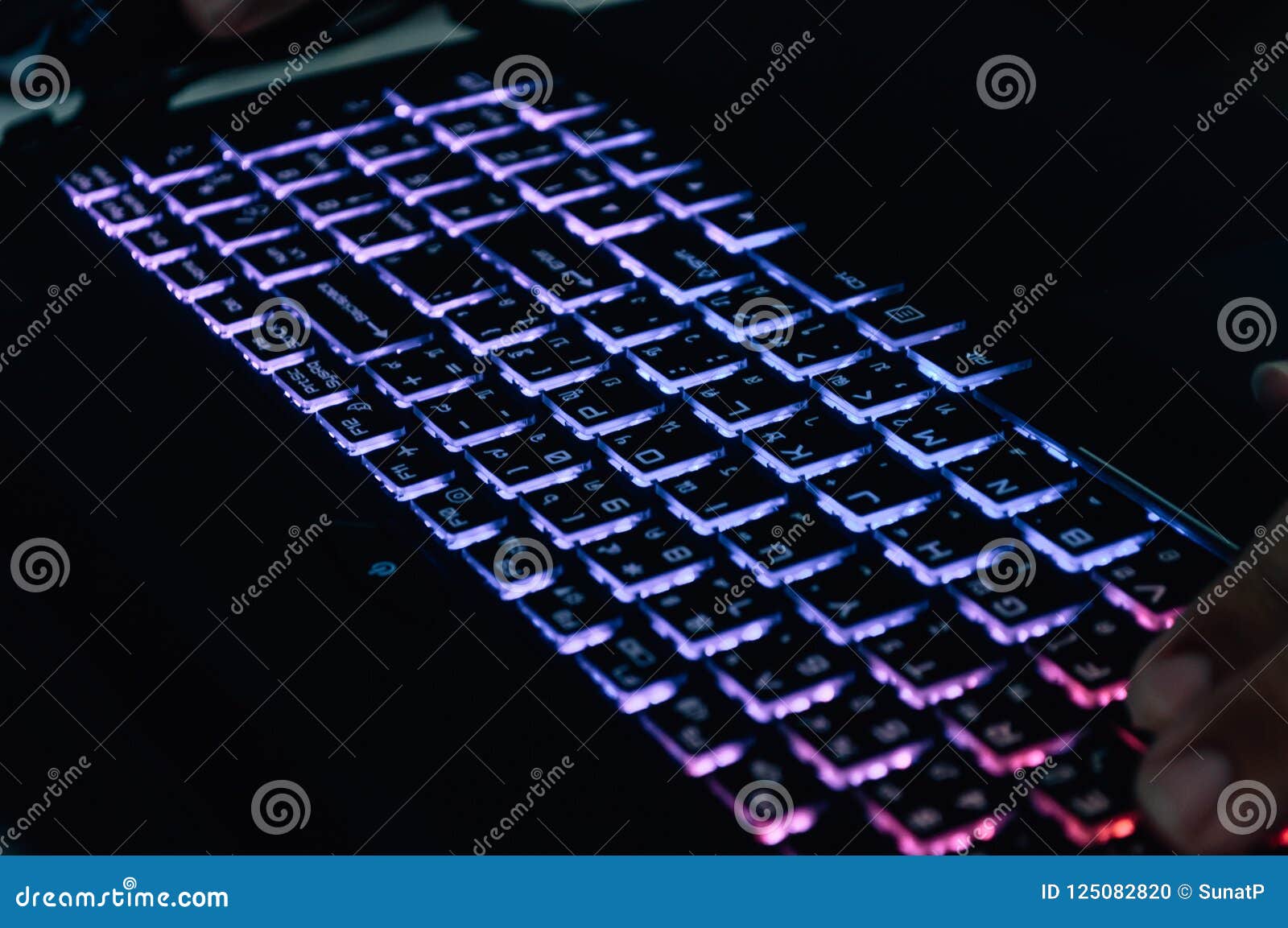 Illuminated Keyboard Gaming in Low Light Stock Photo - Image of ...