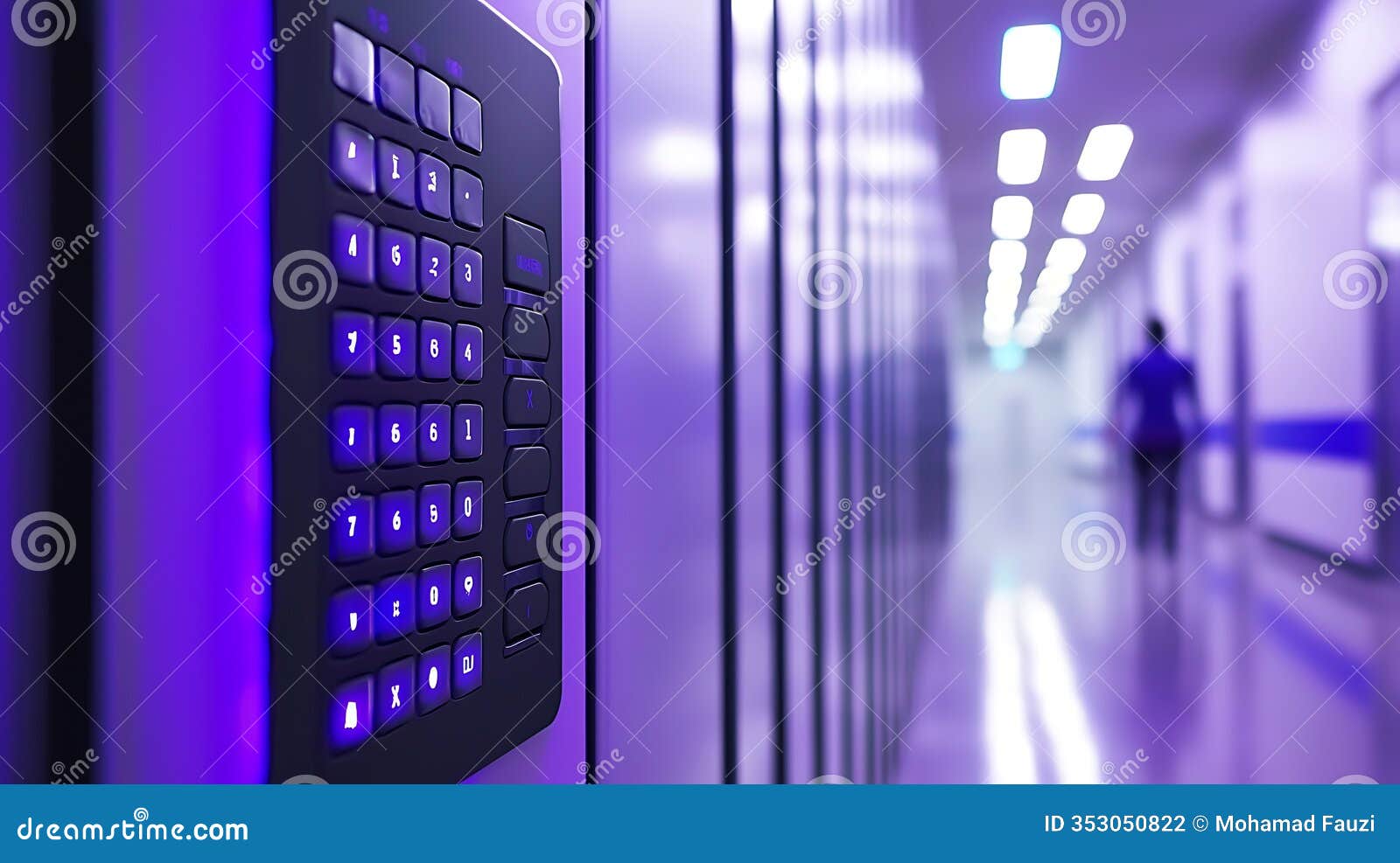 Illuminated Keypad on Wall in Modern Hallway Stock Illustration ...