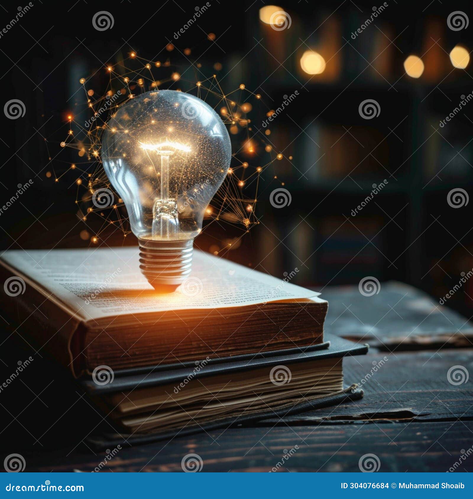 Illuminated Knowledge Light Bulbs and Books Symbolize Reading and ...