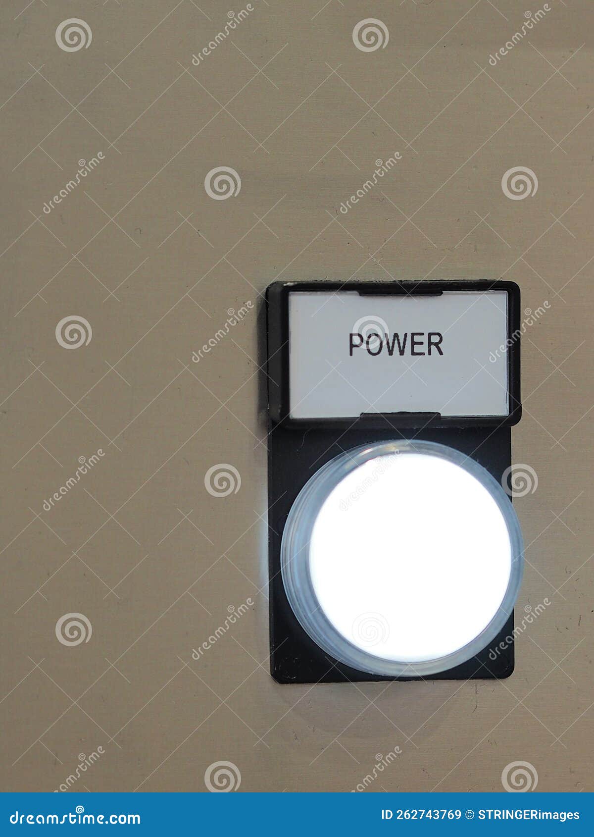 Illuminated and Labelled Power Button on a Machine Stock Image - Image ...