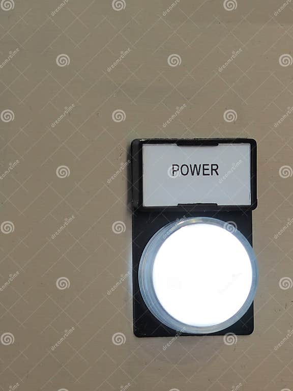 Illuminated and Labelled Power Button on a Machine Stock Image - Image ...