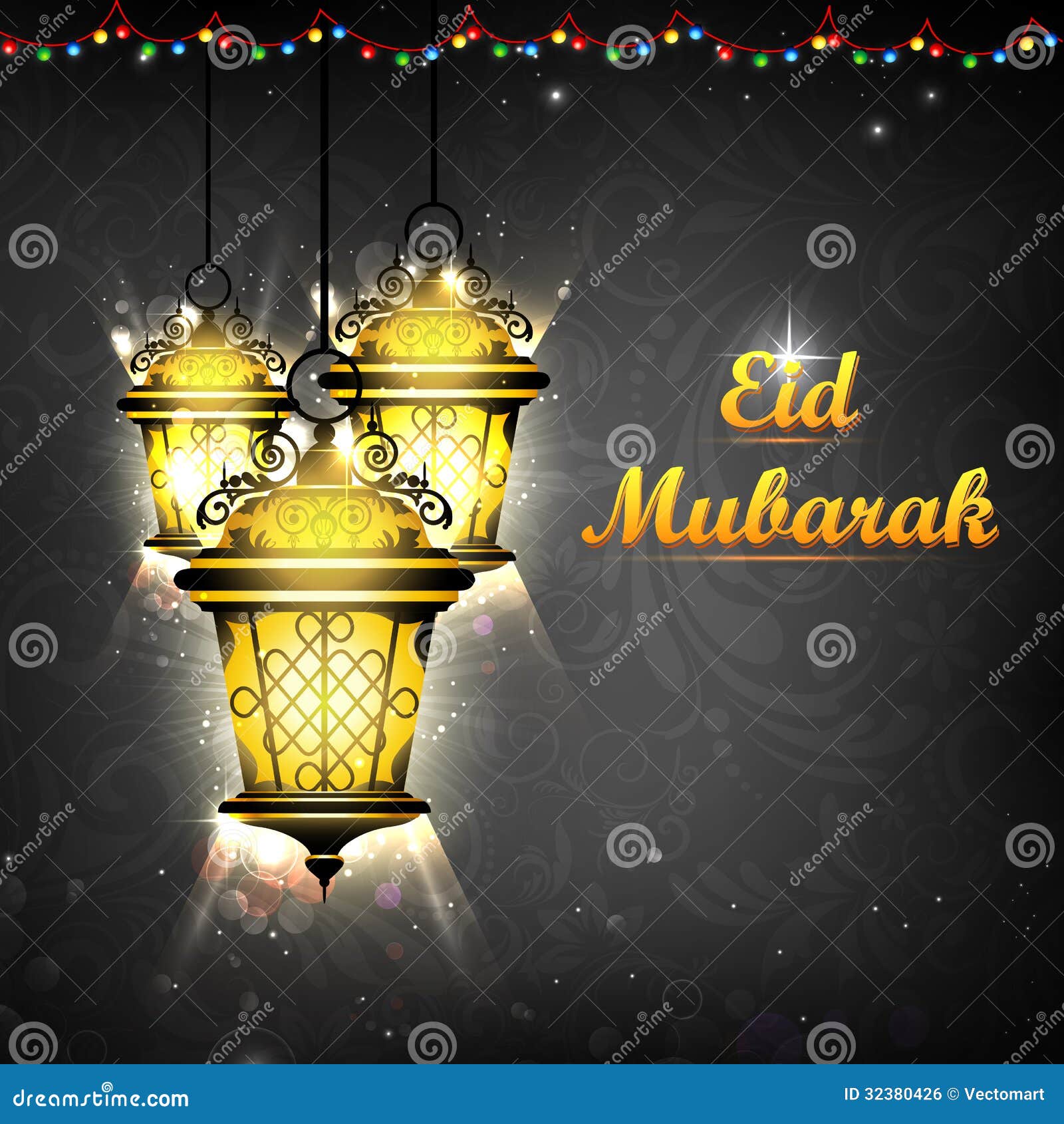 Illuminated Lamp For Eid Mubarak Blessing For Eid Background Vector ...